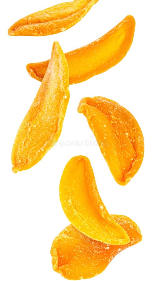 Dried Mango Slices Falling on Transparent Background Stock Image ...