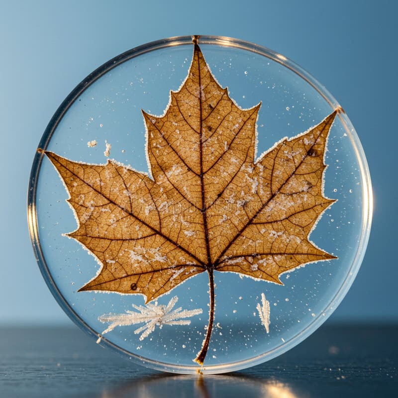 A Dried Maple Leaf Encased in a Clear Circular Disc. the Leaf, Brown ...