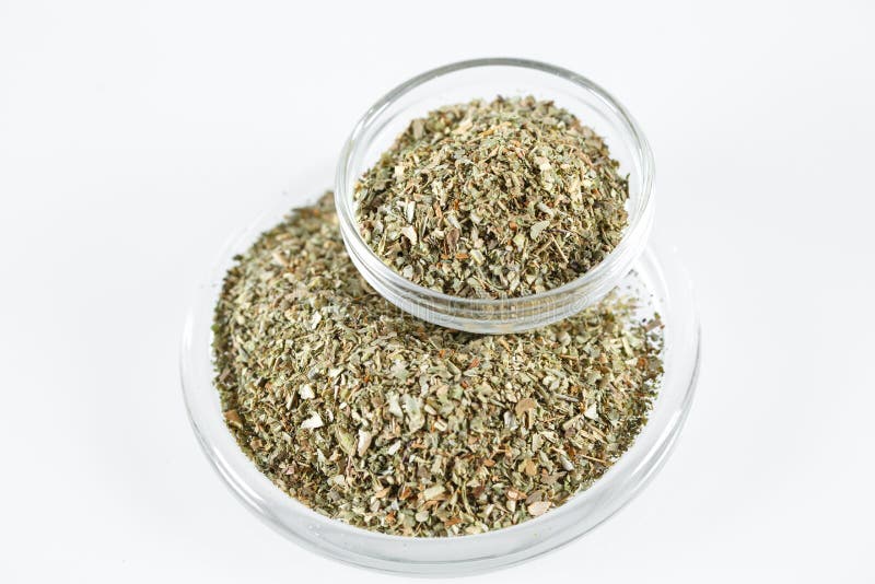 Marjoram Powder on Wooden Spoon Isolated on White Stock Image - Image ...