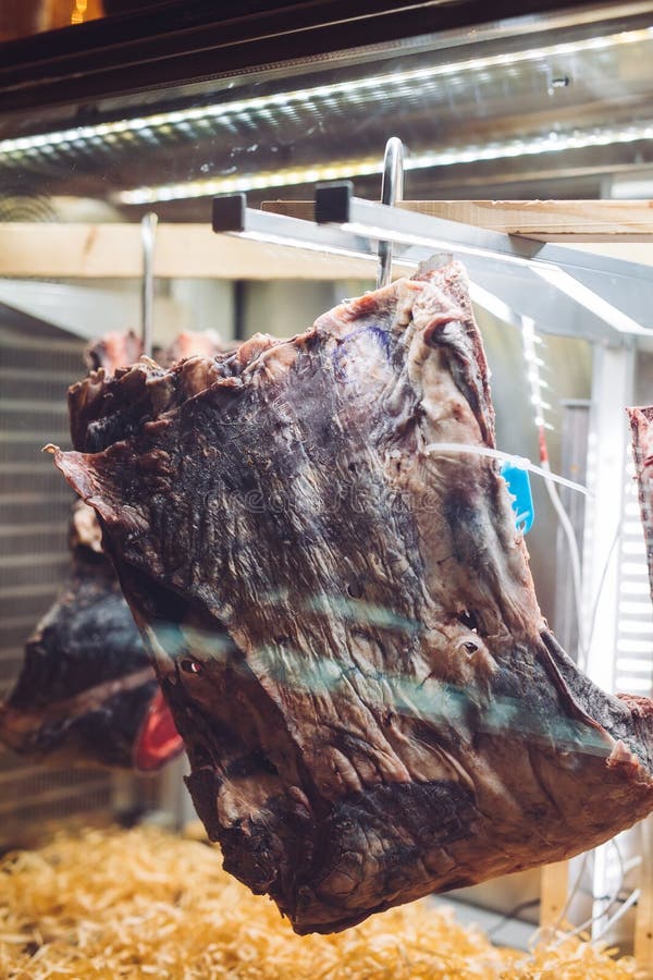 Dried Meat. Beef Steak in the Drying Oven. Stock Image - Image of black ...