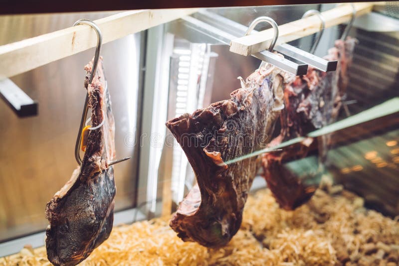 Dried Meat. Beef Steak in the Drying Oven. Stock Image - Image of ...