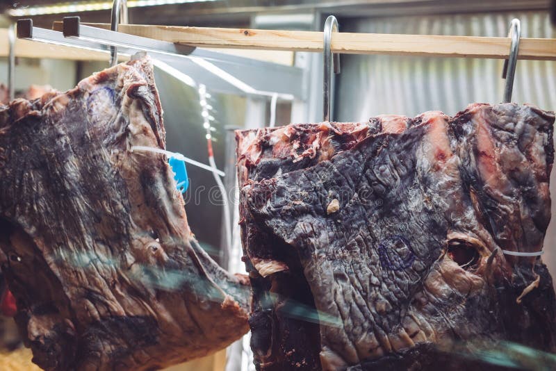 Dried Meat. Beef Steak in the Drying Oven. Stock Photo - Image of ...