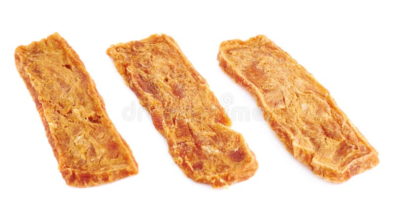 Dried Meat Strip Snack Isolated Stock Photo - Image of jerky, long ...