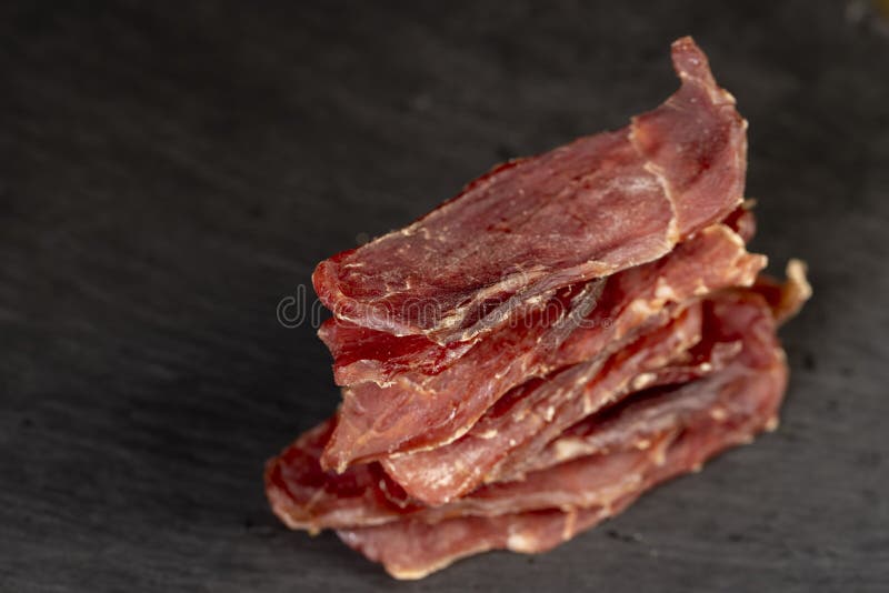 Dried Dried Meat from Meat Tenderloin with Spices and Salt Stock Photo ...