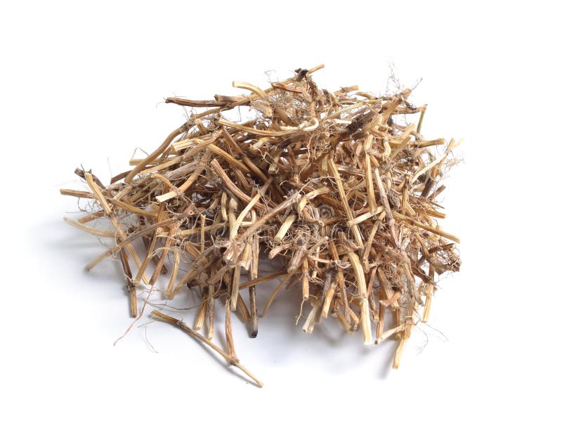 Dried Medicinal Herbs Raw Materials on White. Root of E Stock Photo ...