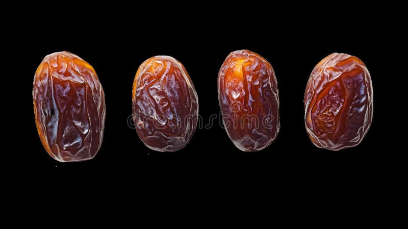 Dried Medjool Dates in a Row Against a Black Background Stock Image ...