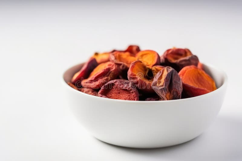 Dried Nectarines in a White Bowl on a White Background. Generative AI ...
