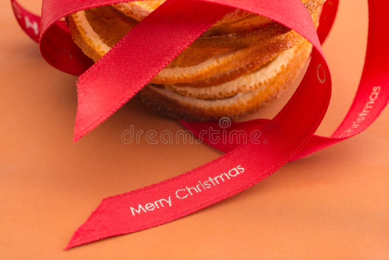 Dried Orange Slices and Red Ribbon Stock Image - Image of close ...