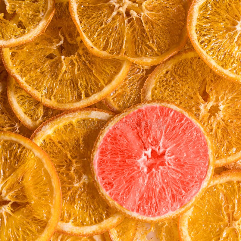 Dried Orange Yellow Fruit Chips and One Red Chip Stock Photo - Image of ...