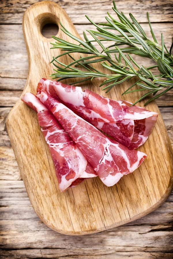 Dried Pig Meat Slices. Delicatess Stock Photo - Image of ingredient ...