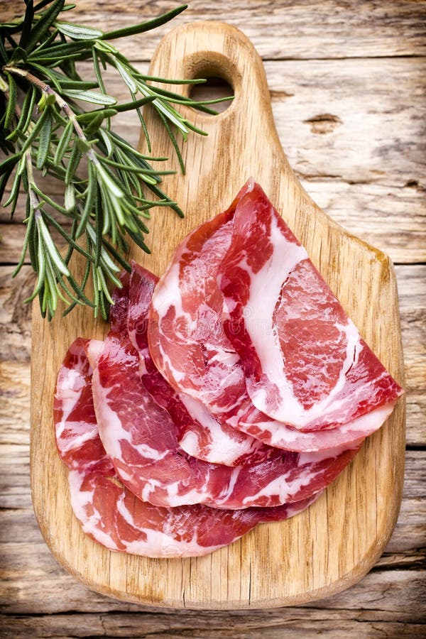 Dried Pig Meat Slices. Delicatess. Stock Image - Image of slices, close ...