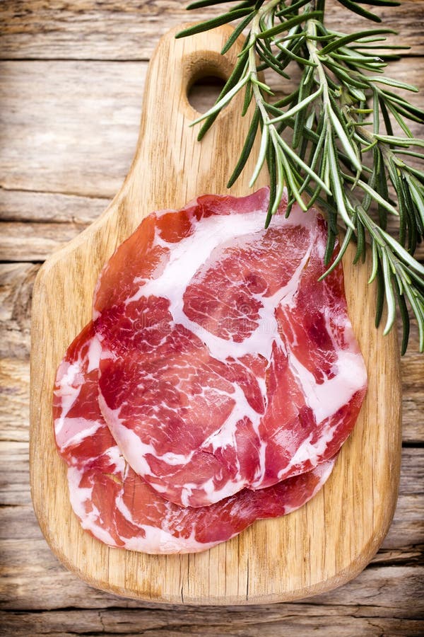 Dried Pig Meat Slices. Delicatess Stock Image - Image of background ...