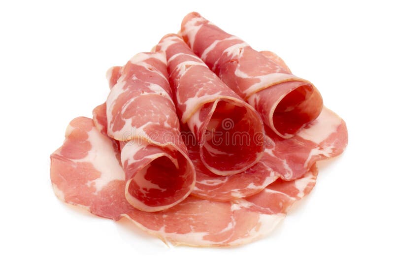 Dried Pig Meat Slices. Delicatess Stock Photo - Image of studio, pork ...