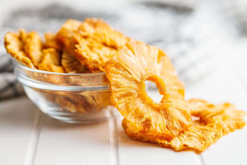 Dried Pineapple Rings on White Table Stock Image - Image of nutrition ...