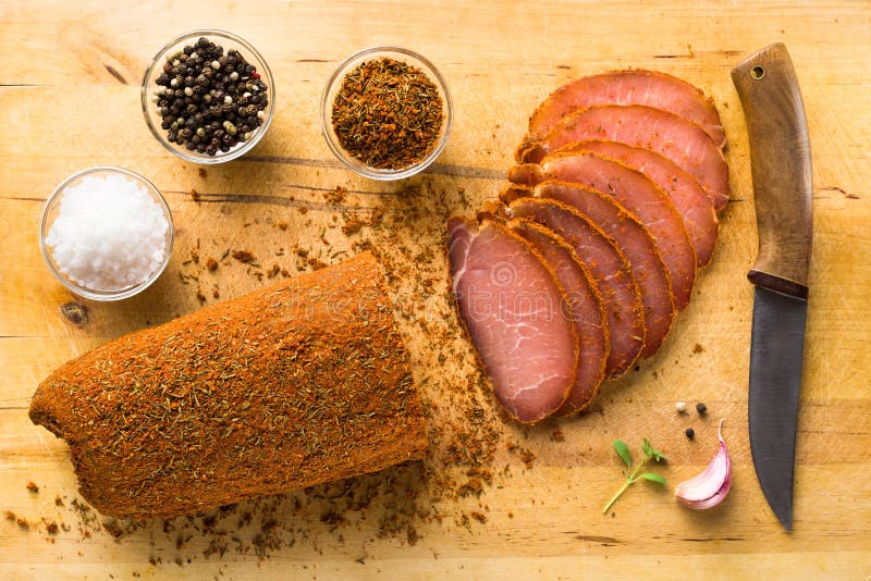 Dried pork meat sliced stock image. Image of board, breakfast - 49102429
