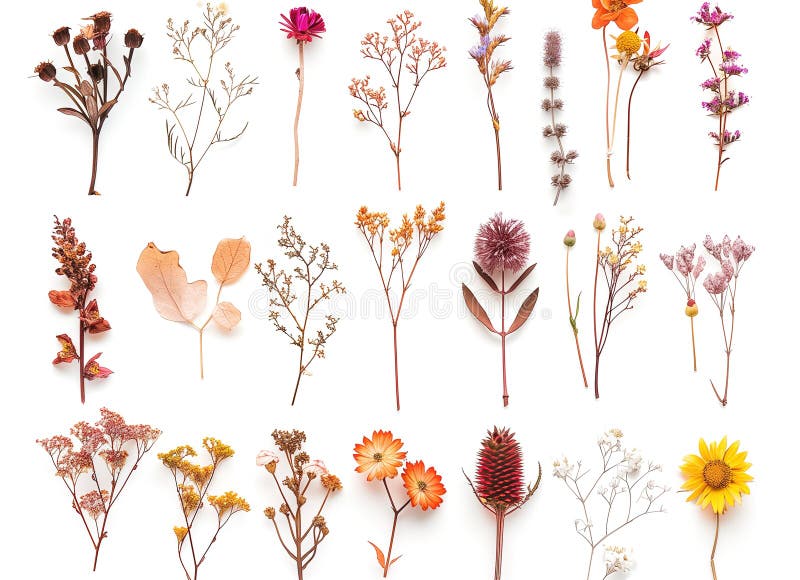 Dried Pressed Stems and Leaves of Plants, Herbarium Stock Illustration ...