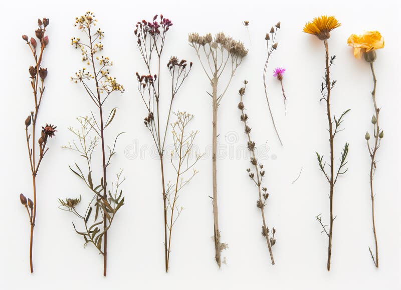 Dried Pressed Stems and Leaves of Plants, Herbarium Stock Illustration ...