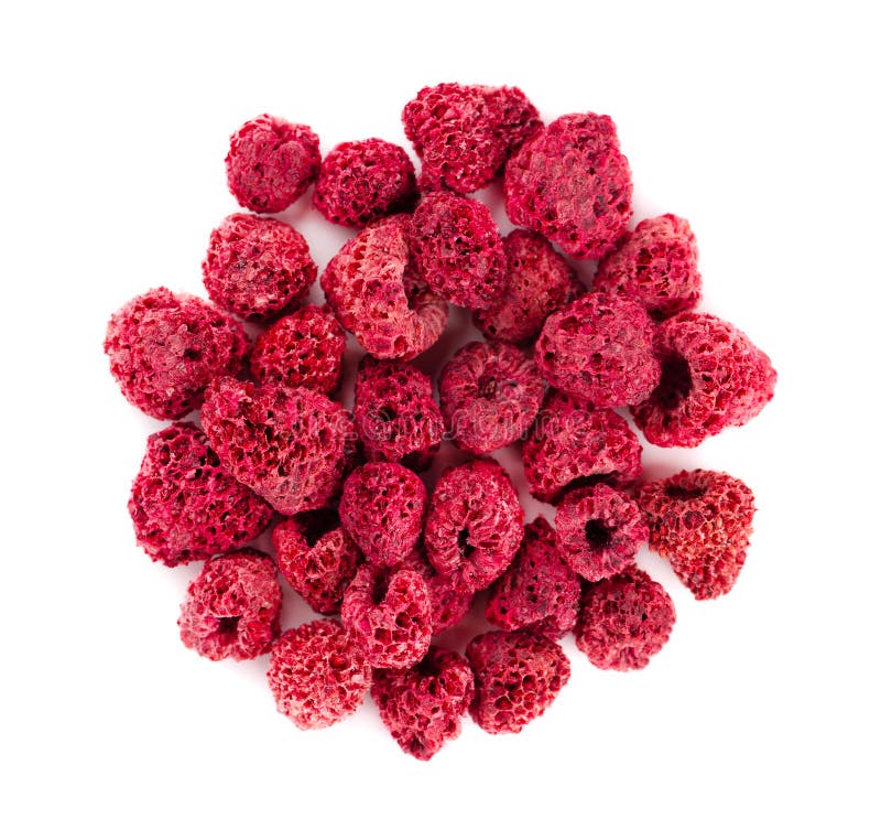 Dried Raspberry Isolated White Background Dehydrated Top View Stock ...