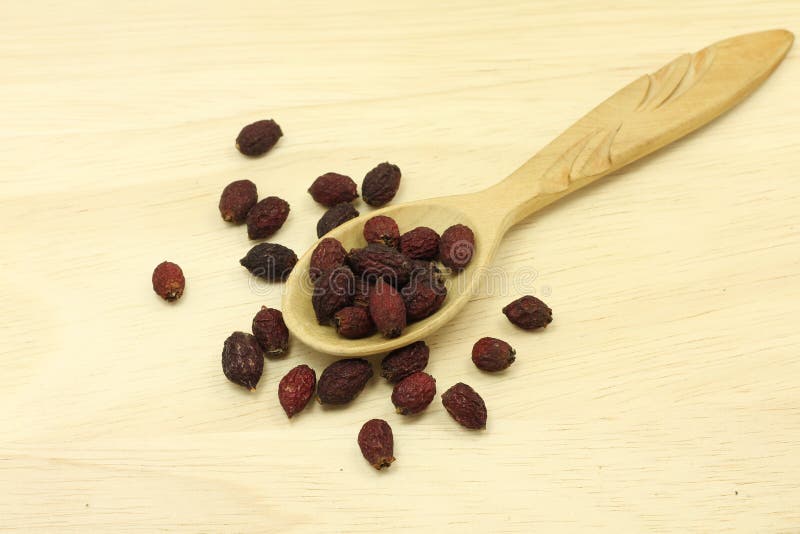 Dried Red Berries of Hawthorn in a Wooden Spoon Stock Image - Image of ...