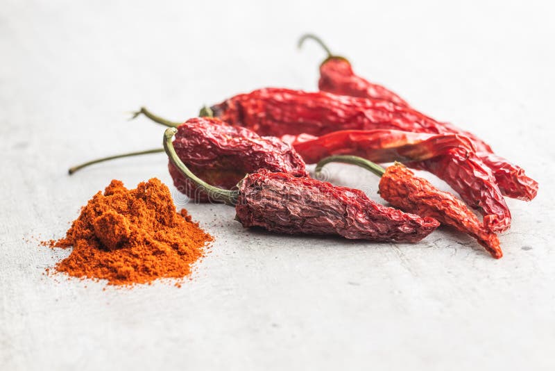 Dried Red Chili Peppers and Chili Powder Stock Photo - Image of healthy ...