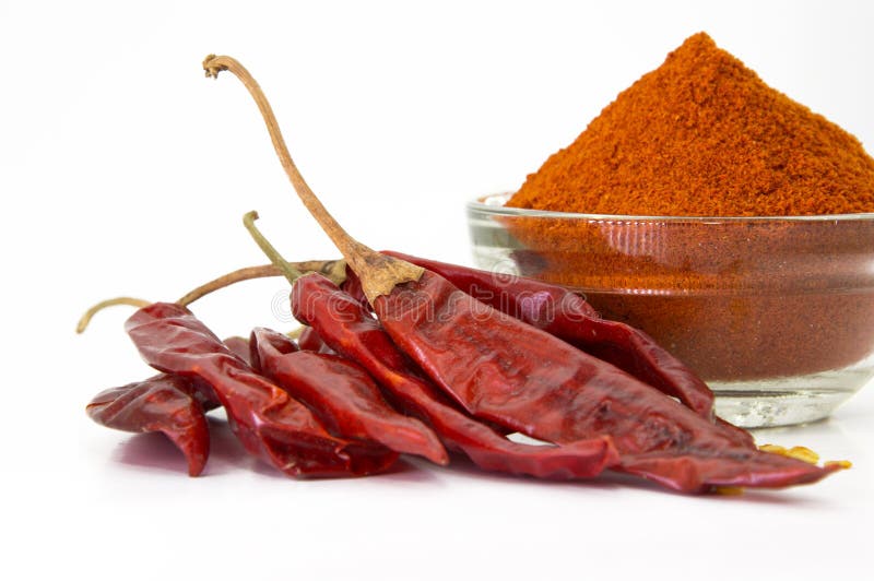 Dried Red Chilli and Chilli Powder Stock Photo - Image of chile, chilli ...