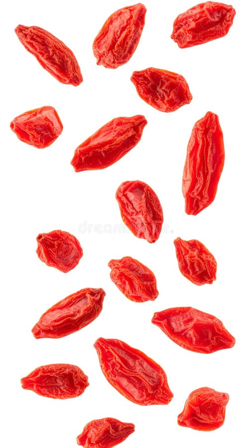 Dried Red Goji Berries Floating on Transparent Background Stock Image ...