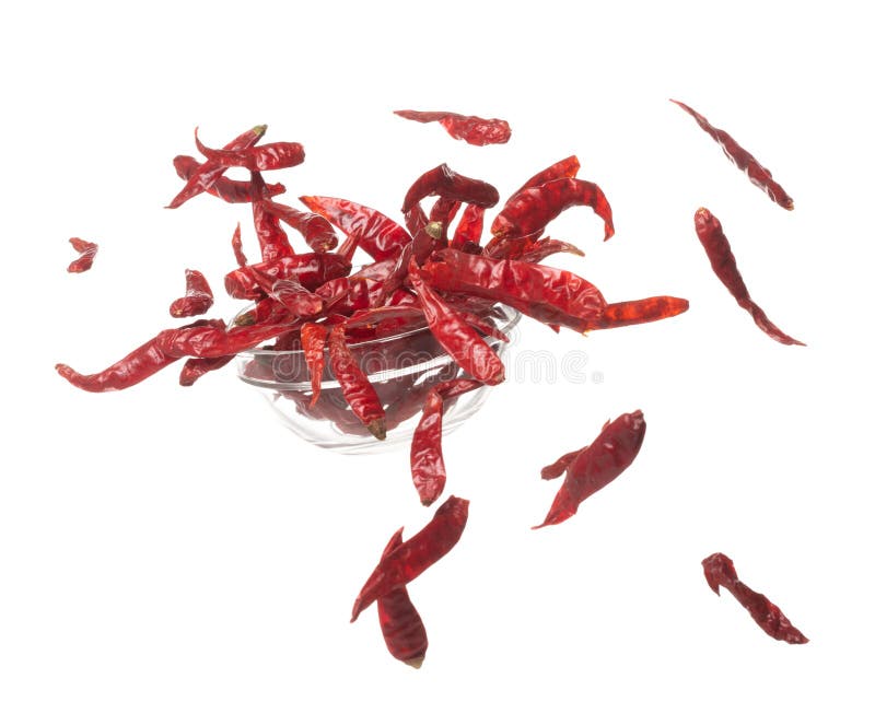 Dried Red Hot Chilli Fall Down in Glass Bowl, Dried Red Chilli Float ...