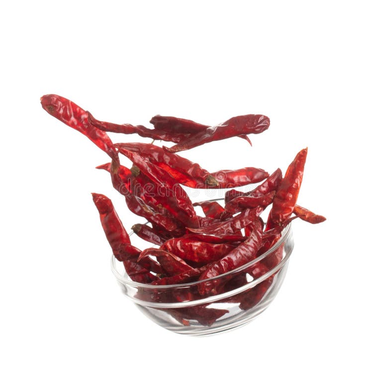 Dried Red Hot Chilli Fall Down in Glass Bowl, Dried Red Chilli Float ...