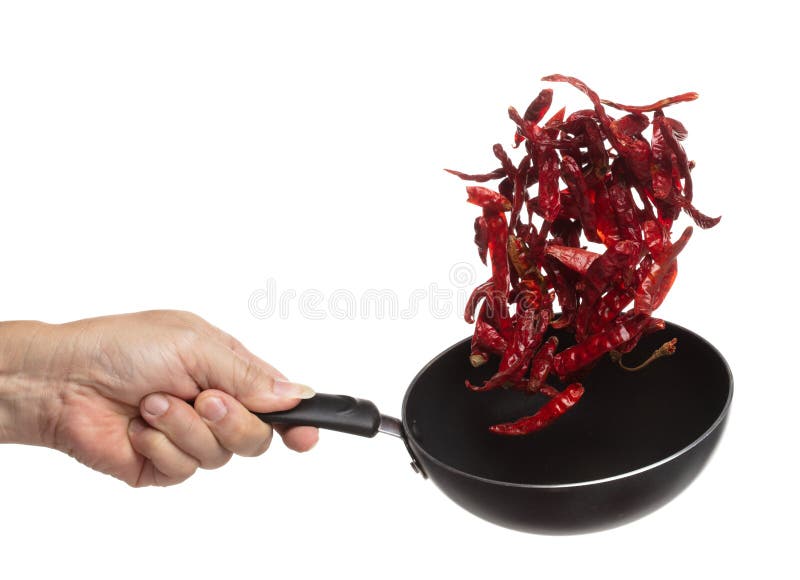 Dried Red Hot Chilli Fried Throw Up in Cook Pan, Dried Red Chilli Float ...