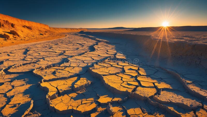 Dried Riverbed in Harsh Lighting at Sunset. Stock Photo - Image of ...
