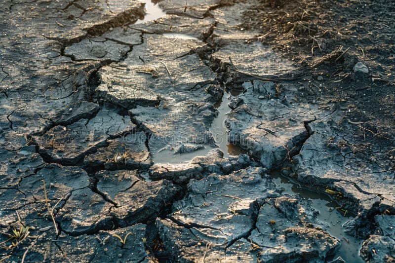 Dried Riverbed Landscape, Cracked Bottom with Small Puddles, Global Warming Concept Stock Image ...