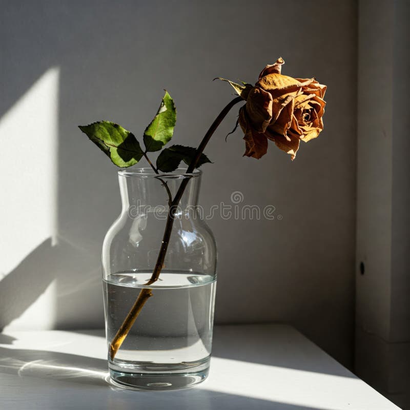 A Dried Rose in a Glass Vase, a Symbol of Withering. Stock Image ...