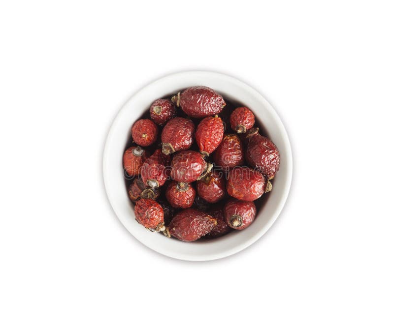 Dried Rose Hip Berries on White Background. Top View. Dried Fruit in a ...