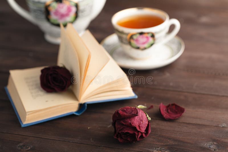 Dried Rose Laying Over an Open Book Stock Image - Image of information ...