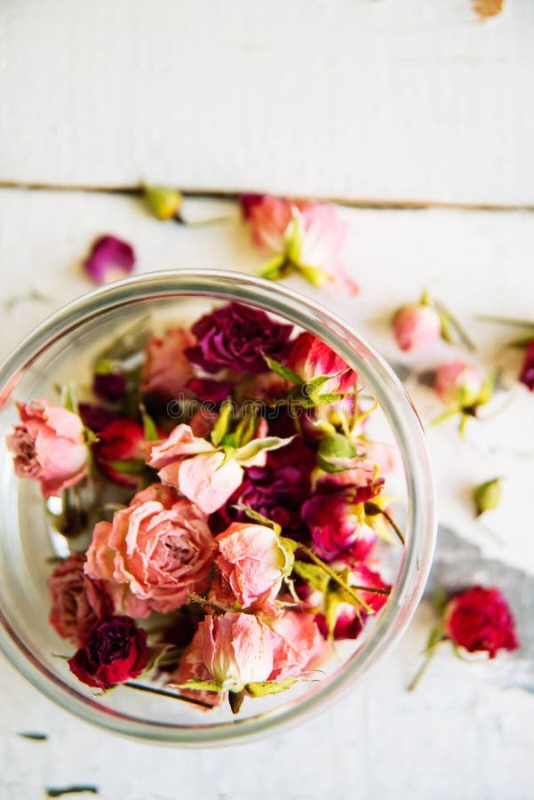 Rose Buds Tea, Tea Strainer and Glass Jar. Selective Focus. Stock Image ...