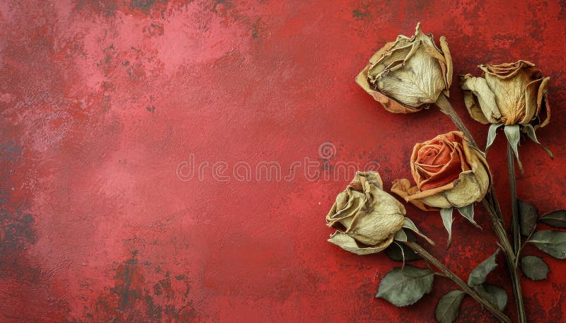 Dried Roses on Aged Red Background, Showcasing Delicate Textures and ...
