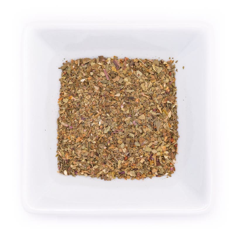 Dried Rubbed Basil in White Bowl Stock Image - Image of green, square ...