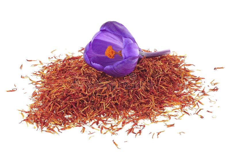 Dried Saffron and Crocus Flower Isolated on White Background. Saffron ...