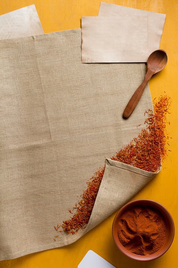 Dried Saffron Spice and Material for Packaging Stock Image - Image of ...