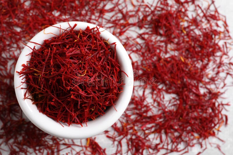 Dried Saffron on Table, Top View. Space for Text Stock Photo - Image of ...