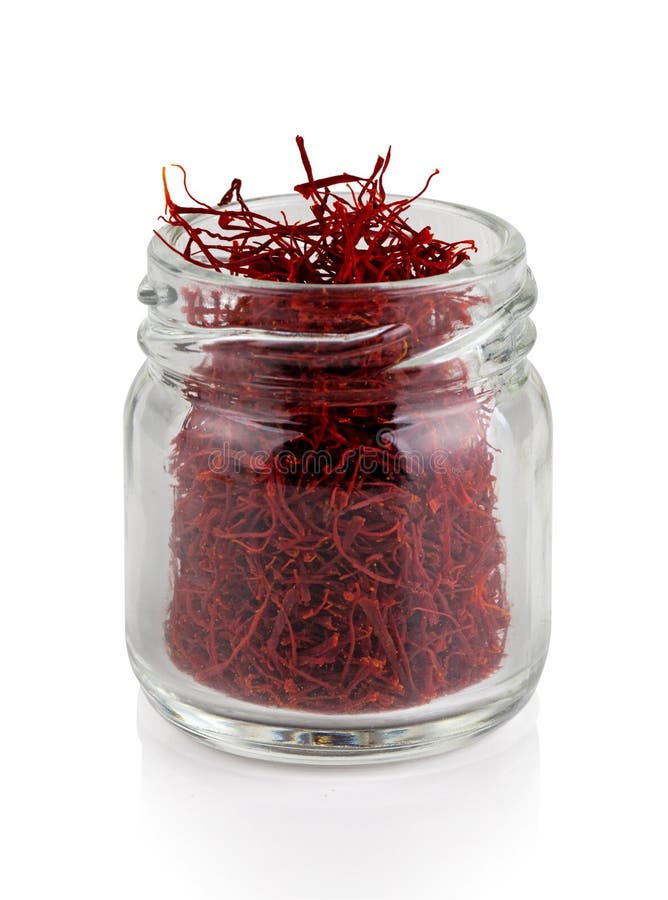 Dried Saffron on Blue Wooden Table, Closeup Stock Photo - Image of ...