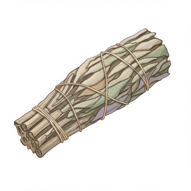 Dried Sage Smudge Stick Bundle on White Background Stock Illustration ...