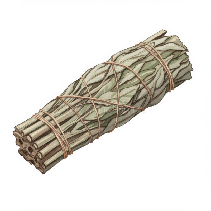 Dried Sage Smudge Stick Bundle on White Background Stock Illustration ...