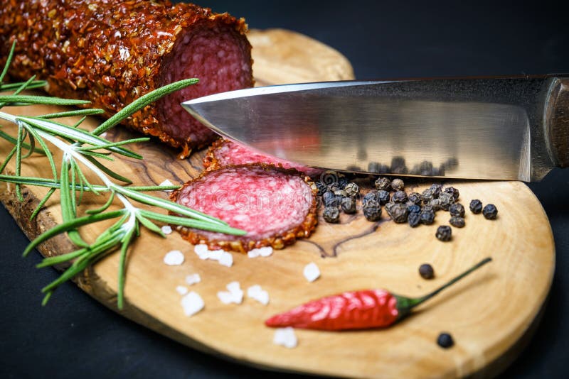 Dried Salami Crusted in Ground Red Pepper Stock Image - Image of ...