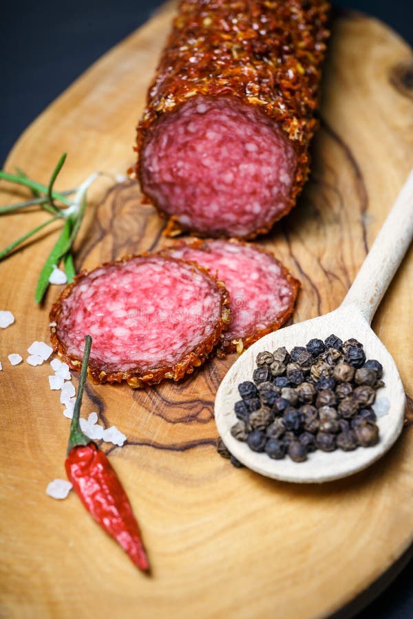 Dried Salami Crusted in Ground Red Pepper Stock Photo - Image of ...