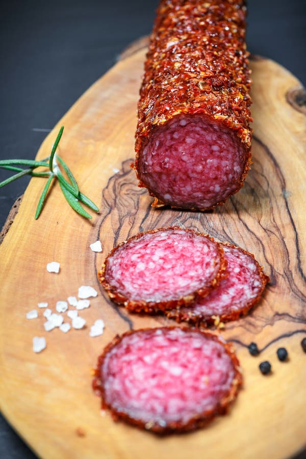 Dried Salami Crusted in Ground Red Pepper Stock Photo - Image of meal ...