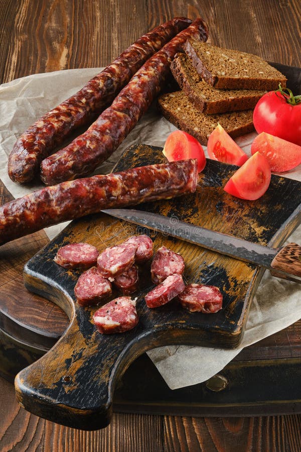 Dried Sausage Made of Venison Meat and Lard Stock Photo - Image of ...