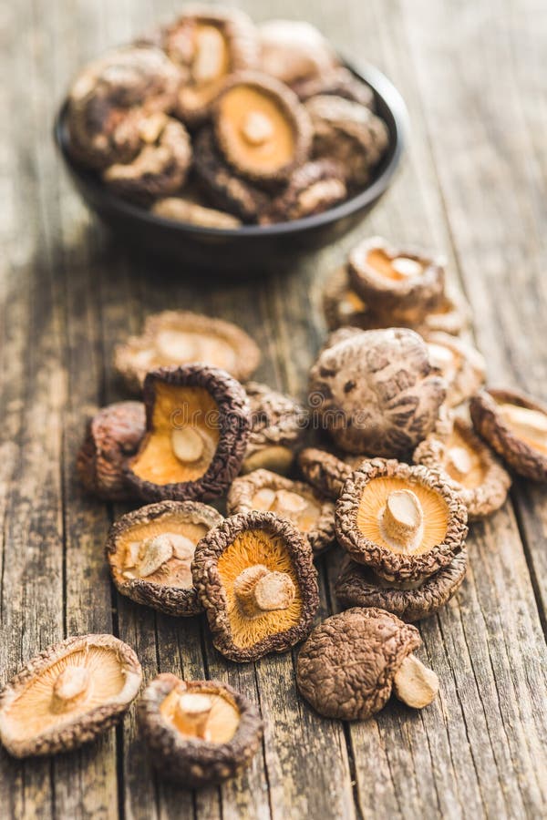 Dried Shiitake Mushrooms on Wooden Table Stock Image - Image of ...