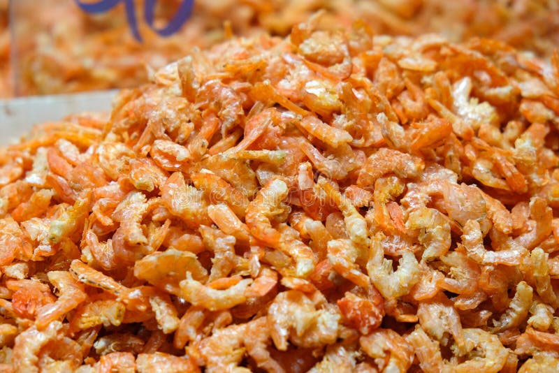 Dried Shrimp On White Background. Sun Dried Shrimp Shrunk To Small Size ...