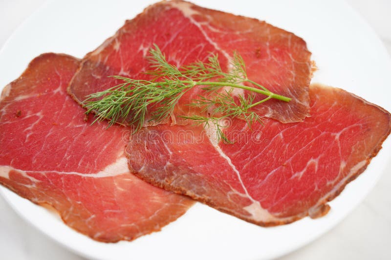 Dried Sliced Basturma, Cured Beef Meat Ready for Eat Stock Image ...